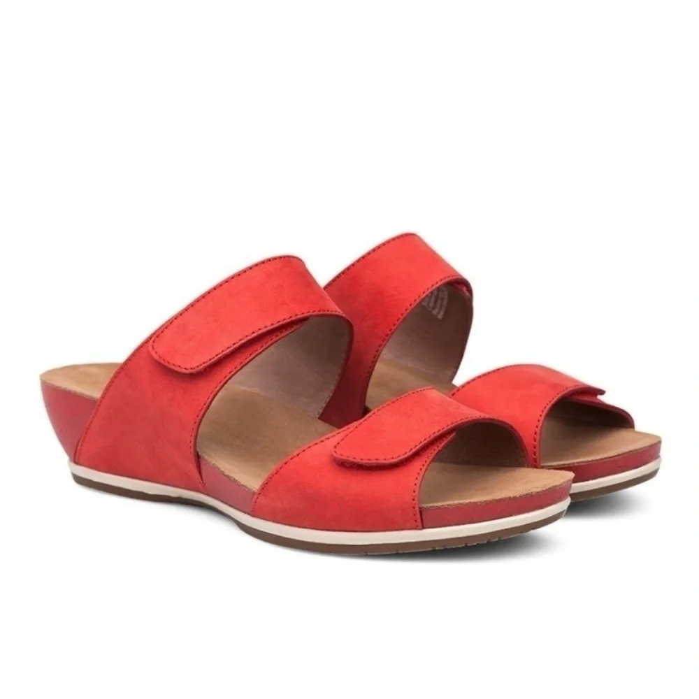 Dansko | Shoes | Dansko Vienna Milled Nubuck Wedge Slides Sandals Red ...